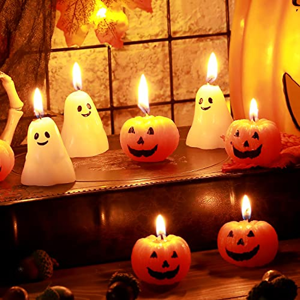 12 Pcs Halloween Ghost Pumpkin Candle Fun Face Black Cat Witch Scented Shaped Candles Thanksgiving Halloween Candle Handmade Wax Fall Candles and Pumpkin Decor for Home (Ghost, Pumpkin)
