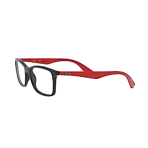 Ray-Ban RX7047 Rectangular Prescription Eyeglass Frames, Black on Red/Demo Lens, 56 mm