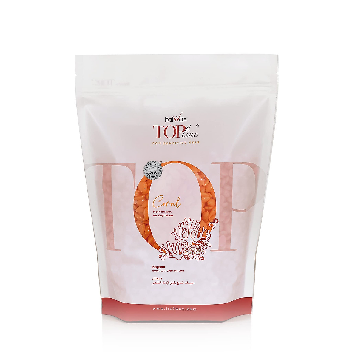 Italwax Top Line Coral - 750g / 1.65lb - Hard wax beads for hair removal - Unscented - Synthetic formulation ideal for sensitive skins - Recommended for Bikini Area and Armpits