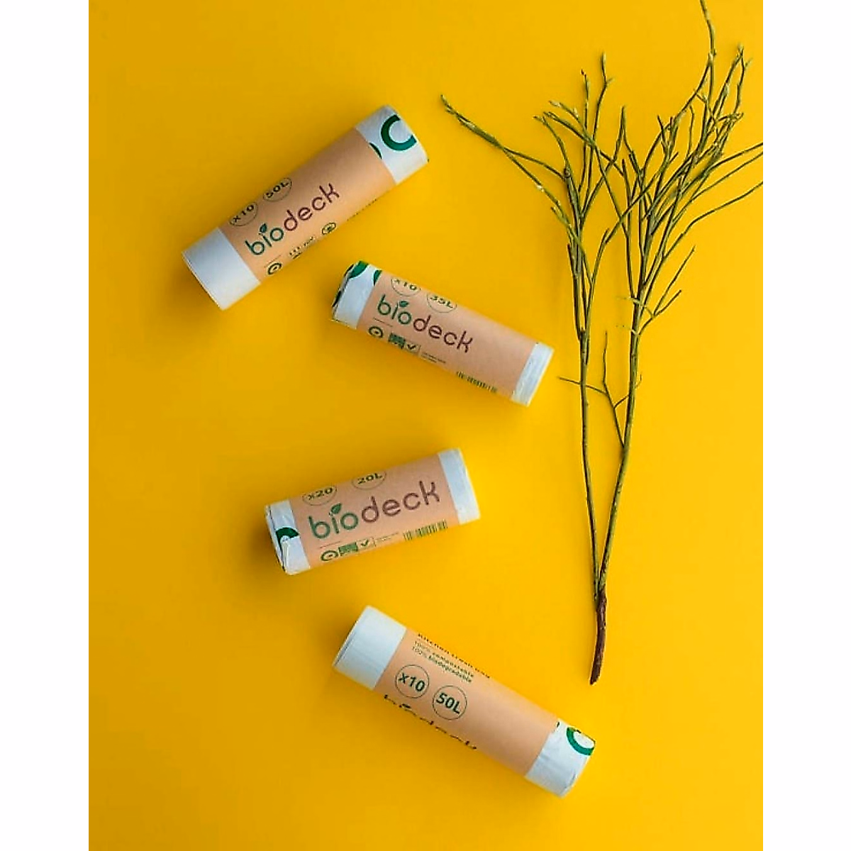 Biodeck Biodegradable and Compostable Waste Bin Liners, 30 Counts, 13.2 Gallon (50L) Compost Bags Kitchen Trash Bags, Certified by TUV Austria Ok Compost