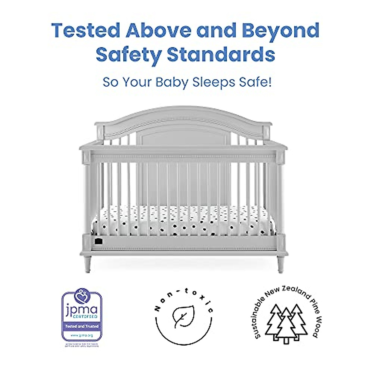 Delta Children Simmons Kids Juliette 6-in-1 Convertible Crib with Toddler Rail, Greenguard Gold Certified, Moonstruck Grey