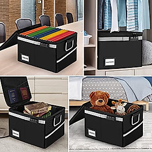 Addoklm File Box Fireproof Document Box with Lock,Document Storage Organizer Box,Collapsible File Cabinet with Metal Handle for Letter and Legal Size,Folders/Certificates/Books(Black)