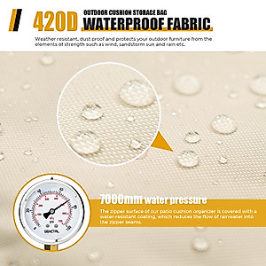 skyfiree Cushion Storage Bag 420D Waterproof Outdoor Cushion Storage Bag 68" L x 30" W x 20" H Large Patio Cushion Storage Bag for Outdoor Cushions with Handle and Zipper, Beige&Coffee