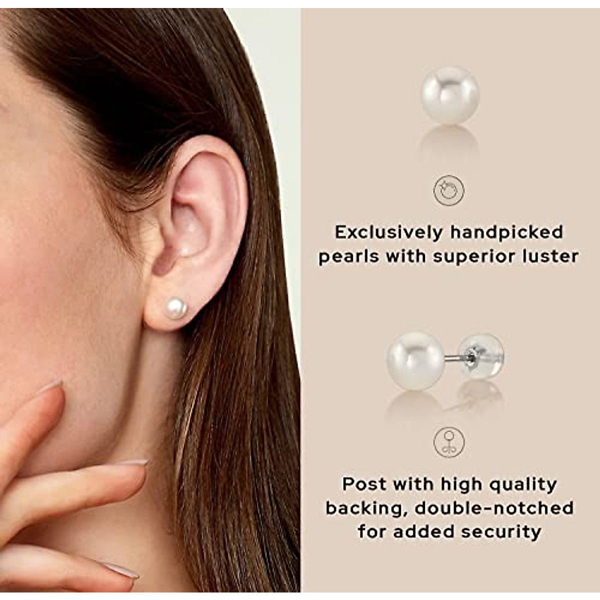 THE PEARL SOURCE Round White Freshwater Real Pearl Earrings for Women - 14k Gold Stud Earrings | Hypoallergenic Earrings with Genuine Cultured Pearls, 7.0-7.5mm