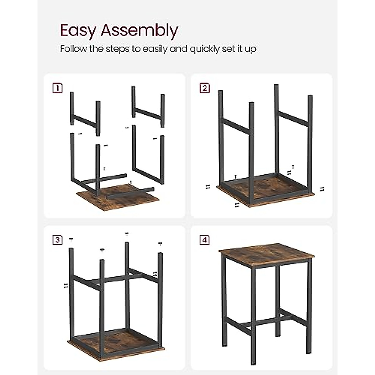 VASAGLE Bar Table, Small Kitchen Dining Table, High Top Pub Table, Height Cocktail Table for Living Room Party, Sturdy Metal Frame, 23.6 x 23.6 x 36.2 Inches for Narrow Spaces, Rustic Brown and Black