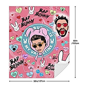 Bad Cute Bunny Flannel Throw Blanket Rapper Singer Soft Warm Cozy Plush Blanket Microfiber Throw Couch Sofa Bed 50"x60"