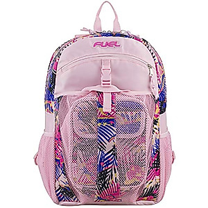 FUEL Backpack with Lunch Box Combo – 18.5” Two Compartment Water Resistant Durable Adjustable Straps with Side Water Bottle Pockets 2 in 1 Set – Tropical Palm Print