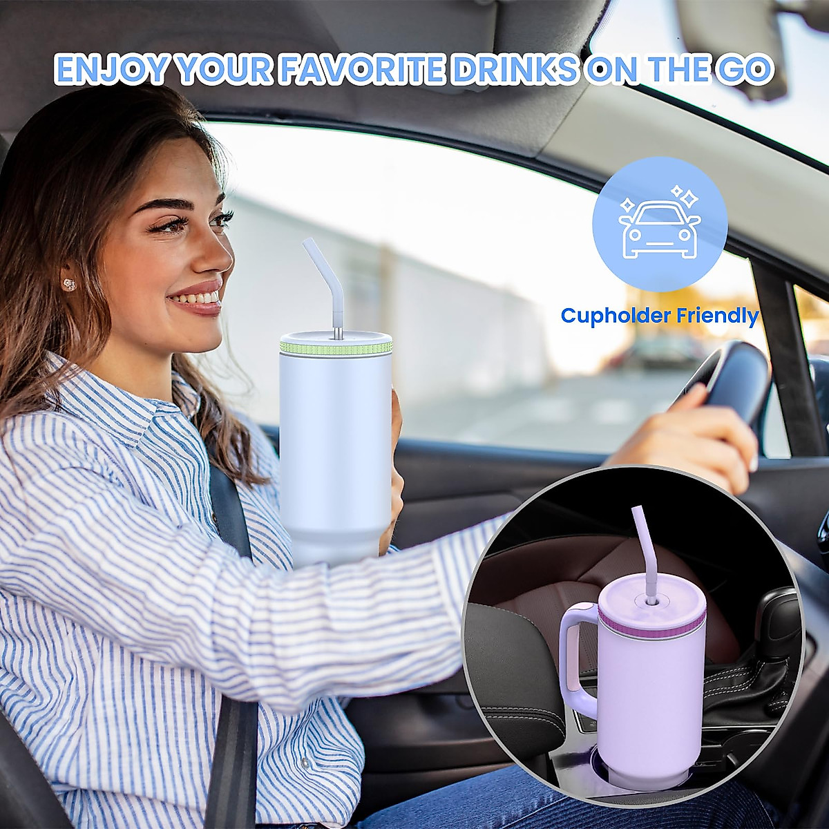 Zukro 40 oz Triple Insulated Tumbler with Handle and Straw Lid - Stainless Steel Cup Travel Mug Fits in Cupholder - No Sweat Water Bottle Keeps Drinks Cold 30 Hours - Dishwasher Safe -Fog