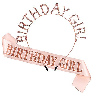 AOPRIE Birthday Crown for Women with Sash Rose Gold Birthday Tiara for Women Birthday Girl Headband Princess Crown Rhinestone Happy Birthday Accessories