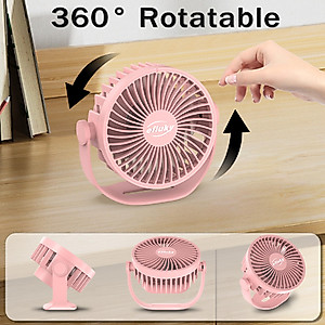 efluky USB Small Desk Fan, 3 Speeds USB Rechargeable Fan Built-in Battery, 360° Adjustment Portable Mini Fan Suitable for Home, Office and Travel, Pink