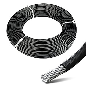 Muzata 165feet Wire Rope Black Vinyl Coated 1/16" Overmolded to 3/32" Stainless Steel Aircraft Cable7x7 Strand String Hanging DIY Outdoor Indoor WR10 WP1
