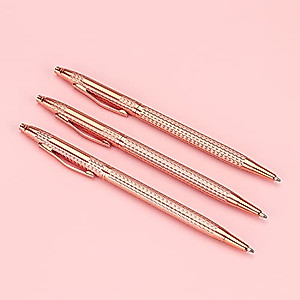 LONGKEY 3 Pack Slim Metallic Retractable Ballpoint Pens Black Ink, Nice Gift for Business Office Students Teachers Wedding Christmas (Rose Gold)