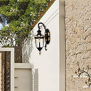 DUBOXX Outdoor Wall Lamp Rustic Loft Mediterranean Style Wall Sconces Black Gold Finish Waterproof Fixture High Clear Glass Antique Wall Light Exterior House Decoration Porch Patio