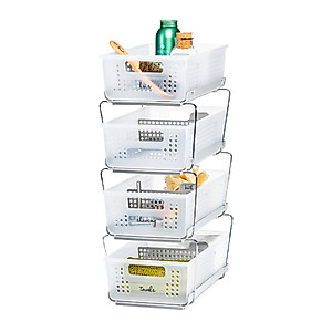 madesmart Stackable 2-Tier Organizer, Multi-Purpose Slide-Out Storage with Extra Set of Legs, Handles and Dividers for Home and Bath, BPA Free, Frost