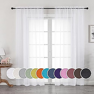 OWENIE Sheer White Curtains, Sheer Curtains 84 inch Length 2 Panels Set, Rod Pocket Voile Fimly Sheer Drapes for Living Room/Bedroom, 2pcs, Each 42" W x 84" L