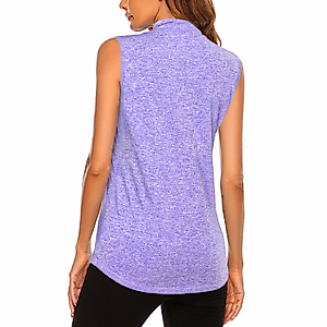 Koscacy Women's Sleeveless Golf Tennis Polo Shirts Zip Up Dry Fit Workout Tank Tops Purple X-Large