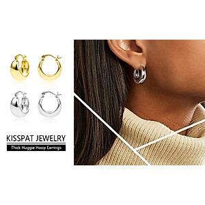 KISSPAT Chunky Silver Huggie Hoop Earrings for Women Hypoallergenic Sterling Silver Post Small Thick Huggie Earring Hoops