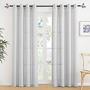 RYB HOME Grey Sheer Curtains - Linen Curtains Grommet Window Curtain Drapes Light Airy Semi Sheers for Bedroom Patio Living Room Patio Door, Wide 52 x Long 84 inch, 2 Panels, Dove Grey