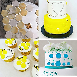 ISKYBOB 6 Pieces Geometric Cookie Cutter Hexagon and Puzzle Fondant Embossing Plastic Mold Cake Border Texture Impression Mat Baking Decor Templates