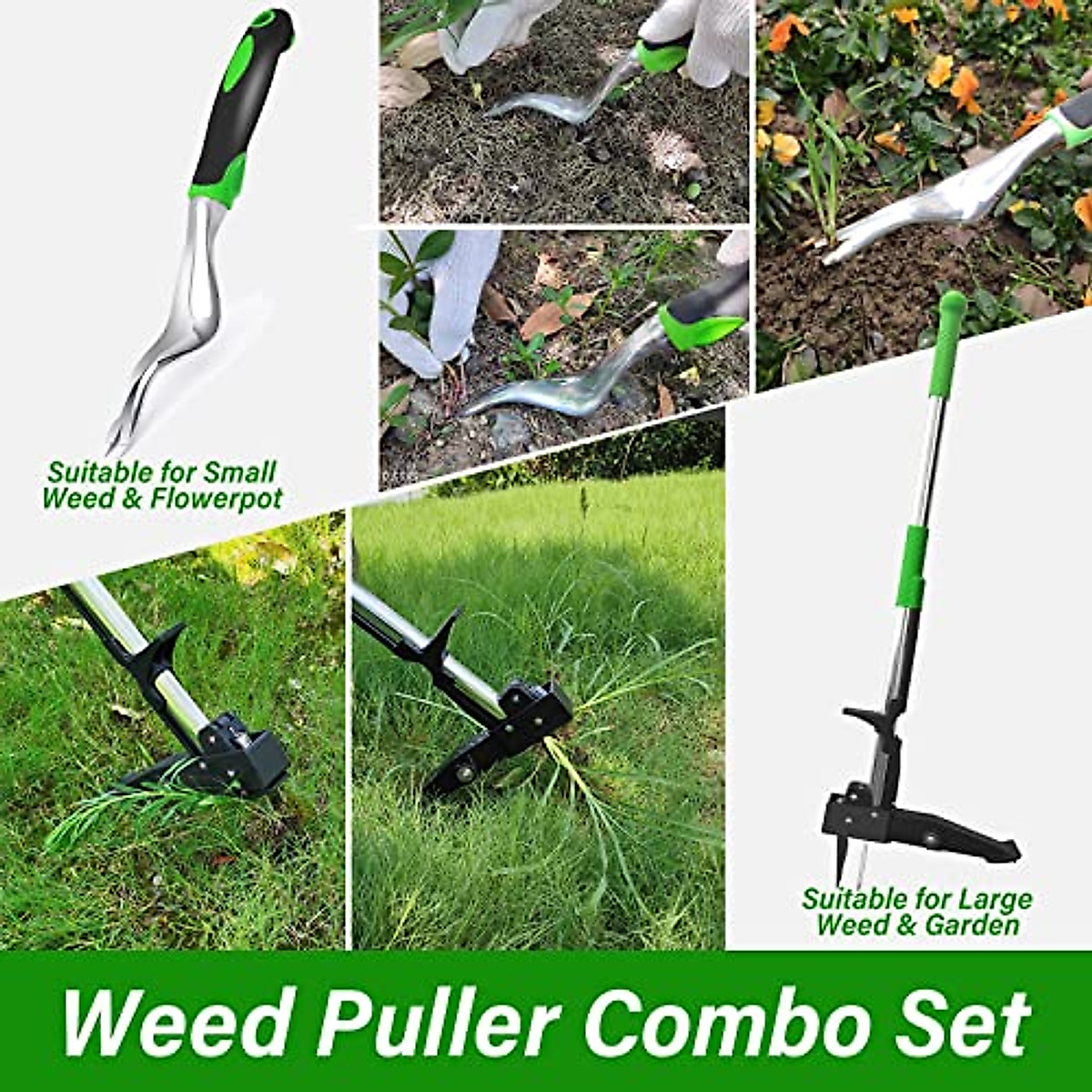 SOYUS Weeder Puller Standing Weed Puller Tool Stand Up Heavy Duty Garden Tool with 39" Long Handle, 4 Claws Stainless Steel, High Strength Foot Pedal, Comfort Soft Grip Without Bending