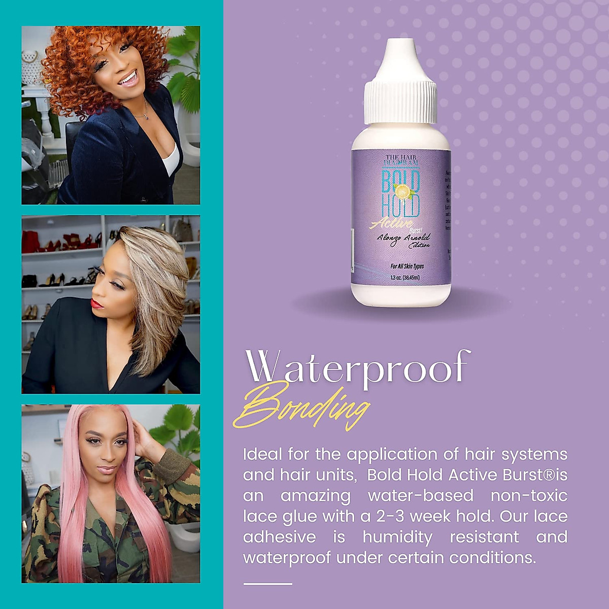 The Hair Diagram - Bold Hold - Active Burst - Alonzo Arnold Edition - Strong Hold Glue for Wigs and Hair Systems - Lemon Scent - Non Toxic - No Latex - 1.3oz