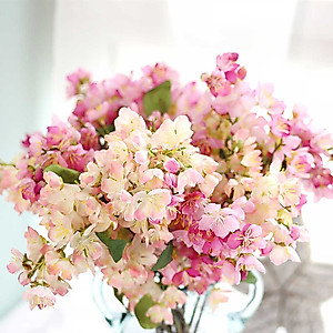 Artificial Flowers, Fake Flowers Silk Artificial Cherry Blossom Bridal Wedding Bouquet for Home Garden Party Wedding Decoration 3 Pcs (Red & Light Pink)