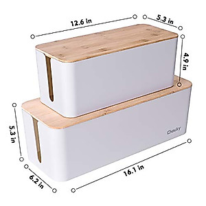 2 Pack Large Cable Management Box – Wooden Style Cord Organizer Box and Cover for TV Wires, Computer, Router, USB Hub and Under Desk Power Strip – Safe ABS Material and Baby-Pets Proof Lock (White)