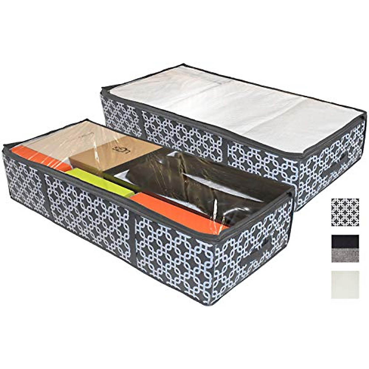 COMPONO 2 Pack Under Bed Storage Containers for Under The Bed Storage with Large Clear Window Carry Handles. Creates Storage Under Bed Organizer for Any Household Items (Pattern, Underbed Storage)