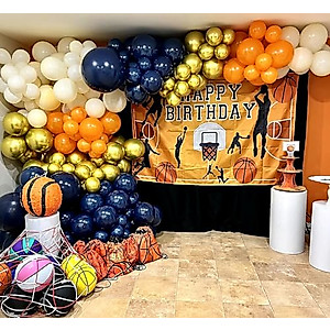 103 Pcs Balloon Arch Kit, Navy Royal Dark Blue Gold Orange Balloons Garland Kit, Metallic Chrome Latex Matte Balloons Different Size for Graduation Decorations Class of 2024 Thanksgiving Party Decor