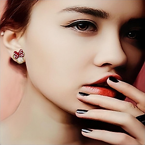 S925 Silver Cute small Mouse Stud Earrings,Delicate Red Cute Bow Mouse Animal Stud Earrings for Women Daily Wear Holiday Birthday Gifts