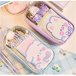 AONUOWE Kawaii Pencil Case Aesthetic Cute Clear Large Pencil Pouch School Supplies for Teen Girls (Blue Puppy)