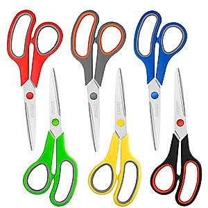 Scissors Bulk 6-Pack, All Purpose Scissors Stainless Steel Sharp Scissors for Office Home General Use Craft Supplies, High/Middle School Classroom Class Older Kids Scissor Set, Right / Left Handed