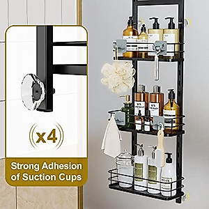Thideewiz 5 Tier Over the Shower Door Caddy, Adjustable Rustproof Shower Organizer, Black Hanging Shower Storage for Inside Shower