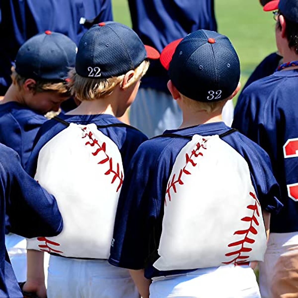 12 Pieces Small Sport Drawstring Bags Candy Bag Sport Party Drawstring Goodie Favor Bags Supplies Gifts(Baseball Style,10 x 12 Inch)