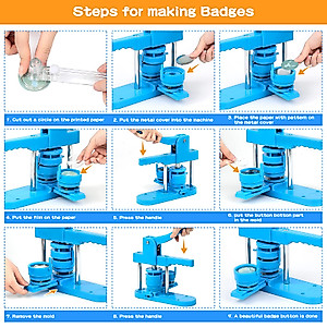 Alldeer Button Maker Machine Multiple Sizes, 1+1.73+2.25 inch Button Maker with 500 Sets Button Making Supplies for Kids, Magic Book, Cutter Machine Badge Pin Press 25+44+58mm Button Press Machine