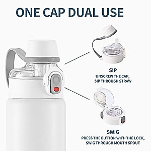 FEWOO 24 Oz Insulated Water Bottle with One Lid for Sip and Swig Stainless Steel Water Bottle With Straw BPA-Free,Keep Cold for 24h & Hot for 12h (WHITE)¡­