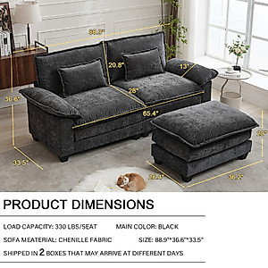 Generic DUNELLA 88.9"" Cloud Couch Sectional Couches for Living Room, Modular Chenille Sectional Sofa with Ottoman and Pillows, Modern Comfy Deep Seat Sleeper Sofa (Black, 3 Seat)