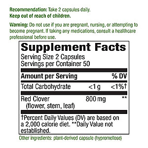 Nature's Way Red Clover Blossom Herb, Traditional Women's Health Support*, 800 mg per serving, 100 Vegan Capsules