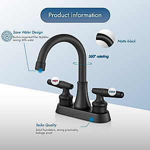 Cinwiny Bathroom Sink Faucet 4 Inch 2 Handle Lavatory Bathroom Vanity Faucets 360 Degree Swivel Spout Modern Deck Mount RV Bathroom Sink Faucet with Pop up Drain,Matte Black