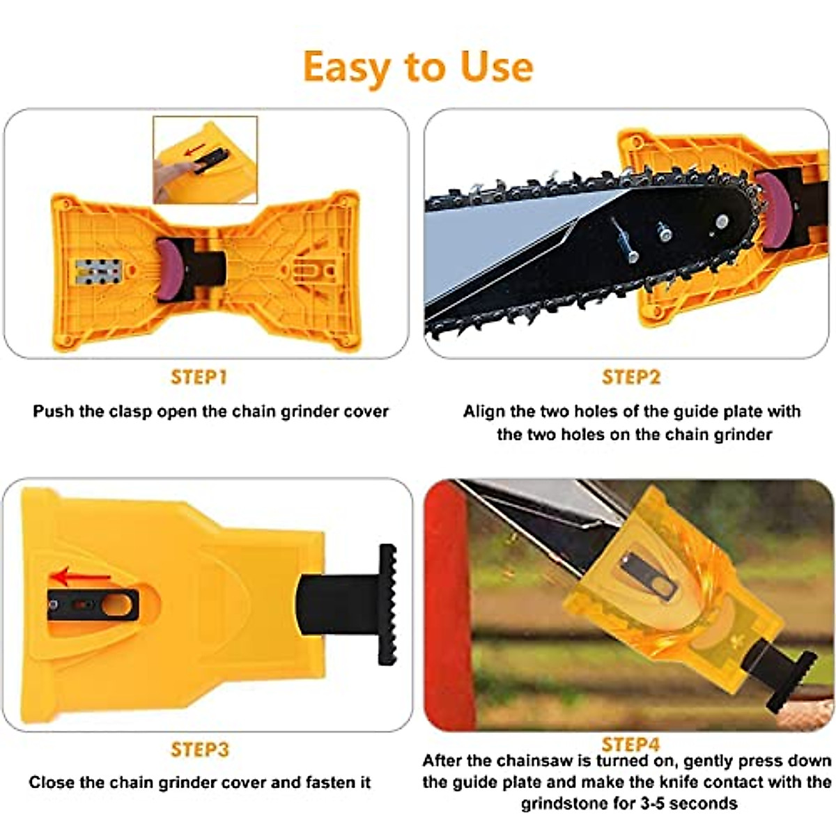 Nziqaz Chainsaw Sharpening Jig Kit, Portable Hand Crank Chainsaw Sharpeners Contains 3pcs Grinding Rod for All Kinds Of Chain Saws Blade and Electric Saw, for DIY Lumberjack, Garden Worker, Yellow