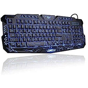 LED 3 Color Backlight/Crackle M-200 Multimedia Ergonomic USB Gaming Keyboard