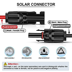 iGreely 10 Gauge Wire Solar to O Ring Cable Solar Panel Adapter Kit Cable Connetor for RV Solar Charge Controller Solar Generator Inverter Battery Pack Charger 10AWG 1Ft