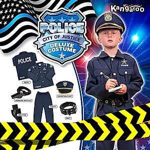Kangaroo Deluxe Police Costume For Kids I Police Accessories Play Set I 13 Pcs Role Play Cop Costume & Dressup Accessories Include Police Hat, Shirt, Pants, Belt, Holster, and Whistle