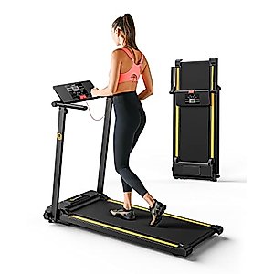 UREVO Folding Treadmill, 2.25HP Treadmills for Home with 12 HIIT Modes, Compact Mini Treadmill for Home Office, Space Saving Small Treadmill with Large Running Area, LCD Display, Easy to Fold (Black)