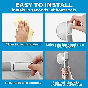 Grab Bars for Bathtubs and Showers, 2 Pack Suction Grab Bars Handle, Heavy Duty Shower Handle Removable, Safety Bars for Shower Chair, Bathroom, Shower Handrails for Seniors and Elderly, 12 Inch White