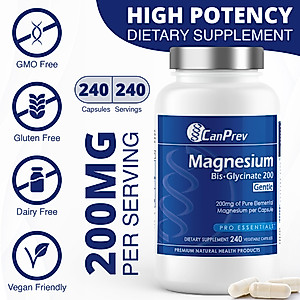 CanPrev Magnesium Bisglycinate (240 Count (Pack of 1), 200mg - Gentle)