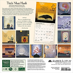Thich Nhat Hanh 2023 Wall Calendar | Meditational Art by Nicholas Kirsten-Honshin | 12" x 24" Open | Amber Lotus Publishing