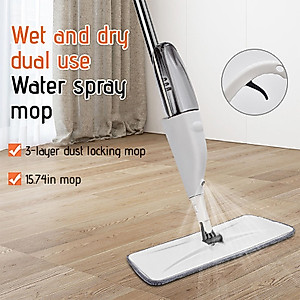 Mops for Floor Cleaning, Floor Mop, 360° Rotating Spray Mop, Microfiber Mop with 1 Washable Pads and Reusable Bottles, Home Or Commercial Use Dry Wet Flat Mop for Hardwood Laminate Wood Ceramic