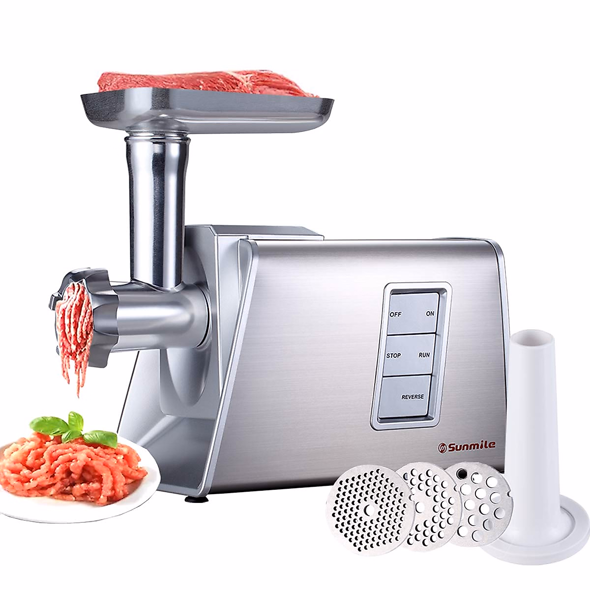 Sunmile SM-G73 Heavy Duty Electric Meat Grinder and Sausage Stuffer Maker 1000W Max with Stainless Steel Cutting Blade and 3 Cutting Plates and 1 Big Sausage Stuff, ETL Certificated