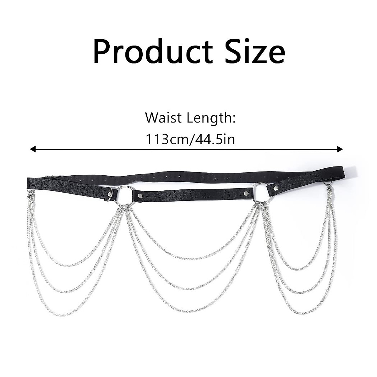 Bodiy Crystal Waist Belt Chain Metal Layered Belly Chains Sparkly Rave Accessories Rhinestones Leather Waist Body Chain Jewelry for Women and Girls (Black-03)